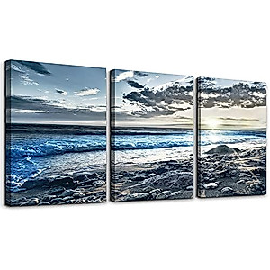 Wall Art For Living Room Wall Decor For Bedroom Poster Blue Beach Sun Ocean Landscape Paintings Prints Artwork Bathroom Decorations Seascape Canvas Prints Hang Pictures Office Home Decor Works