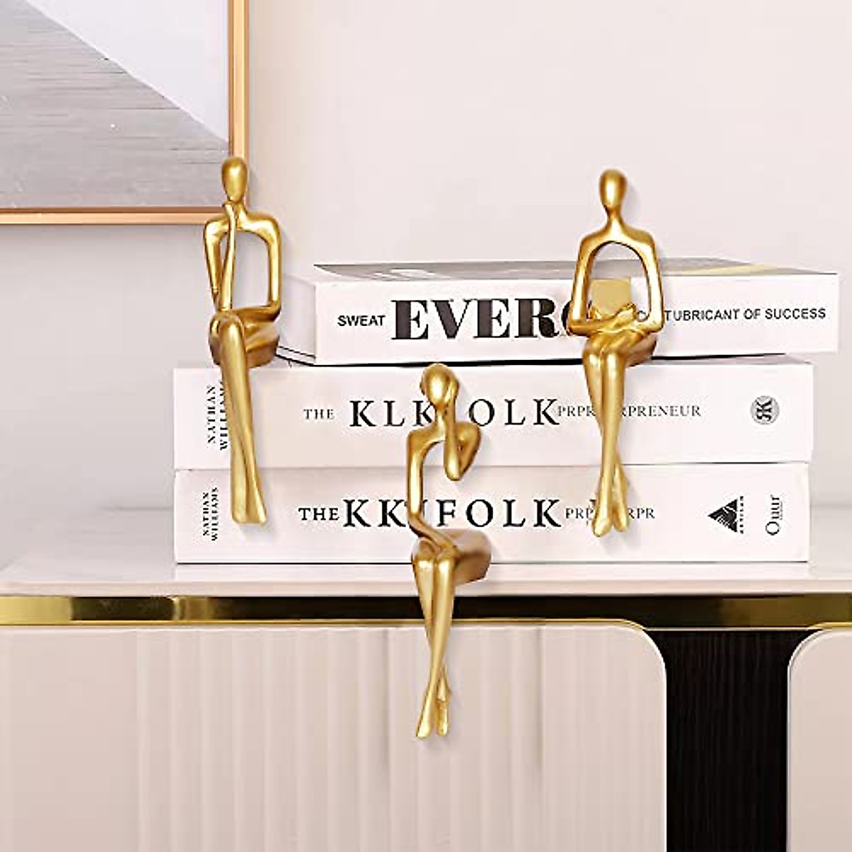 3Pcs Gold Decor Thinker Statue Abstract Art Sculpture Decorations Reading Women Figurine Modern Sitting Shelf Decor for Home Decor Living Room Bookshelf Coffee Table Desktop Office Decoration(Gold)