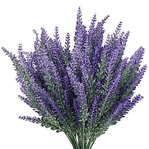 PASYOU 6Pcs Artificial Lavender, Plastic Flowers Plants Faux Simulation Wedding Indoor Outdoor Bridal Bouquet Home Garden Office Kitchen Bathroom Balcony Wedding Arrangement Decoration Purple