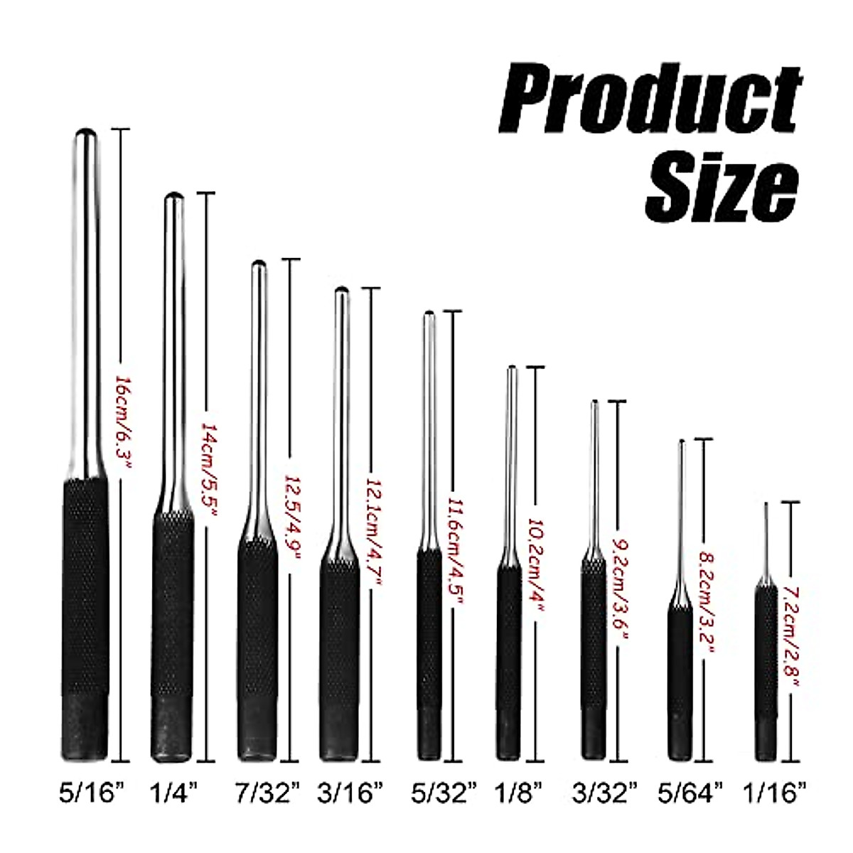 Roll Pin Punch Set with Storage Pouch and Hammer, 9 Piece Steel Removal Tool Kit for Jewelry, Watches, Rifle Pins and Craft