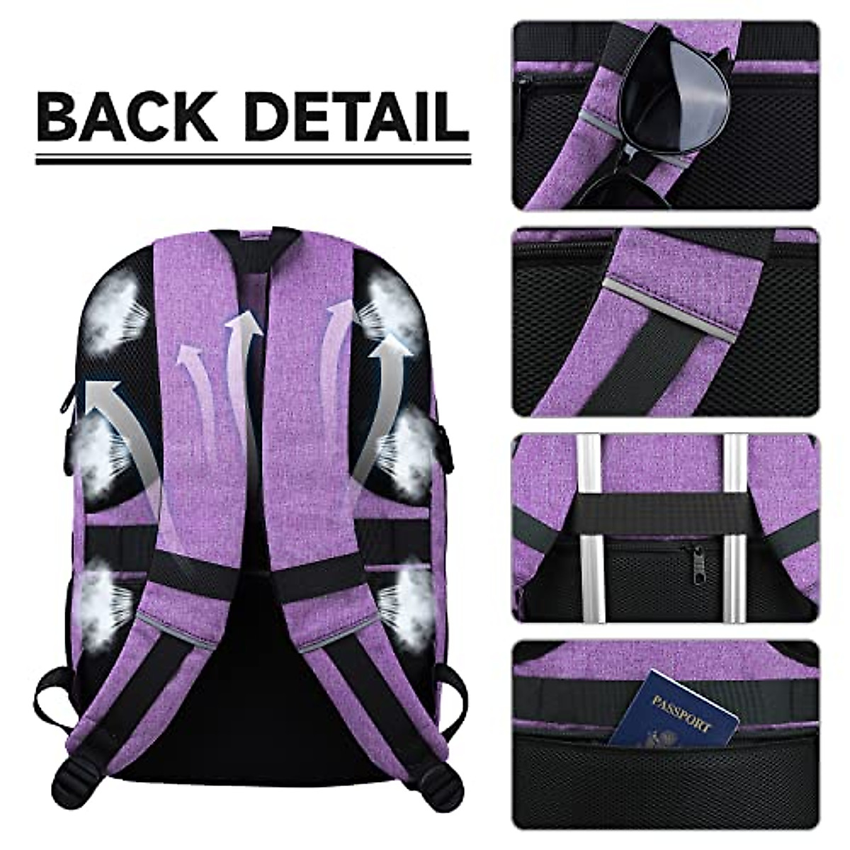 Lapsouno Extra Large Travel Backpack, Travel Laptop Backpack, Multiple Pockets 17.3 Inch Carry on Backpack with USB Port, TSA Friendly Water Resistant Business Travel Bag for Women, Purple