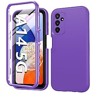 FNTCASE for Samsung Galaxy A14-5G Case: Shockproof Silicone Protective Phone Case with Built-in Screen Protector - Slim Dual Layer Rugged Sturdy Drop Proof TPU Protection Cover (Navy Purple)