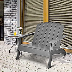 Giantex Adirondack Chair Outdoor Loveseat, High Density Polyethylene HDPE Material Adirondack Chairs Set of 2 People, Patio Adirondack Bench for Porch, Garden, Backyard Fire Pit Chair (1, Gray)