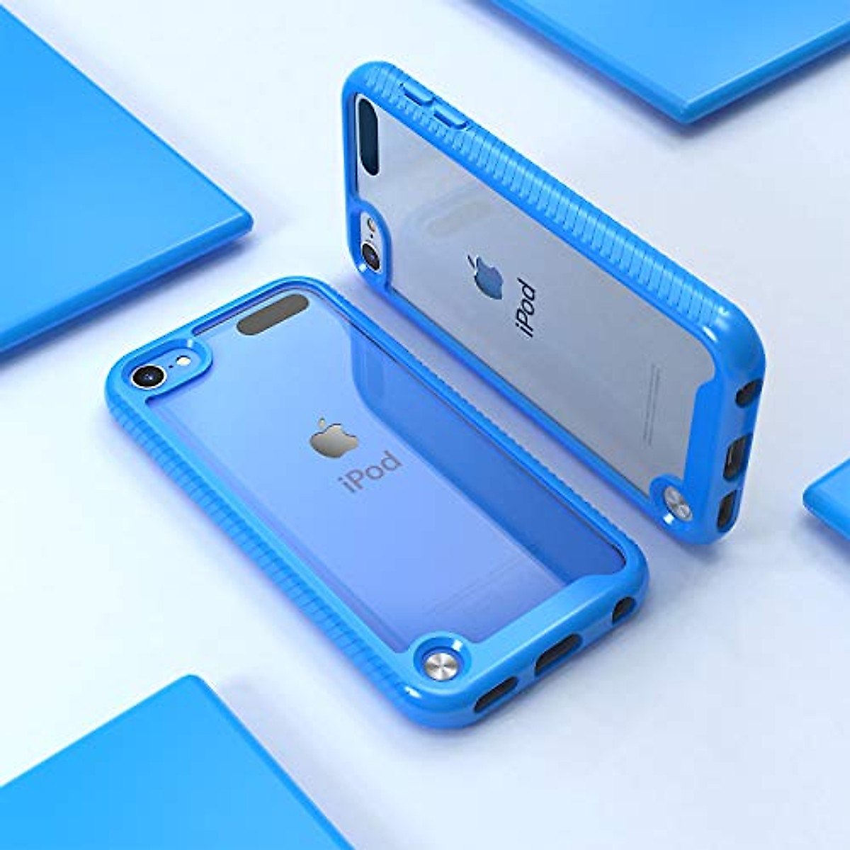 IDYStar iPod Touch 7th Generation Case, 2 in 1 Shockproof iPod Case with 2 HD Screen Protectors, Hybrid Heavy Duty Protection Shock Resistant Cover for iPod Touch 5/6/7th Generation, Sky Blue
