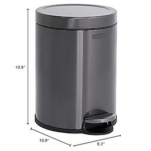 Rubbermaid Stainless Steel Round Step-On Trash Can, 1.6-Gallon, Charcoal, Wastebasket with Lid for Home/Bathroom/Kitchen/Office