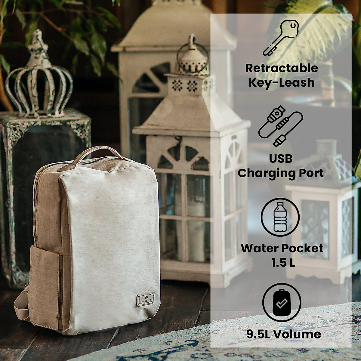 Nordace Siena II Mini Smart Travel Backpack for Women with USB Charging Port, Water Resistant - Durable Laptop Bookbag for Everyday, College, Work, School (Beige)