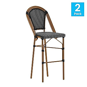 Flash Furniture Bordeaux Commercial Grade Bistro Bar Height Stool, Stackable Indoor/Outdoor Dining Stool, 30" High, Black/White and Natural Finish