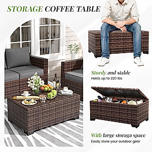 Amopatio Outdoor Patio Furniture Sets, 8 Pieces Outdoor Wicker Patio-Furniture, Outdoor Sectional Patio Set with Storage Table, Patio Conversation Set for Proch Garden Deck (Grey)