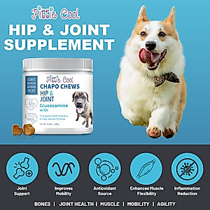 Pittie Cool Chapo Chews, 120 Glucosamine Hip & Joint Supplement for Dogs, Extra Strength, Chondroitin, MSM, Probiotics, Hemp & Salmon Oil. Treats Arthritis, Pain & Inflammation, Mobility, Gut Health