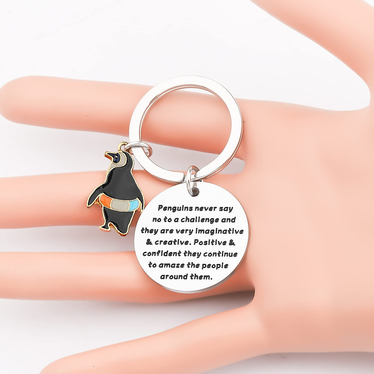bobauna Penguin Keychain Gift Penguins Never Say No To A Challenge Inspirational Penguin Gift For Penguin Lover (penguins amaze people keychain)