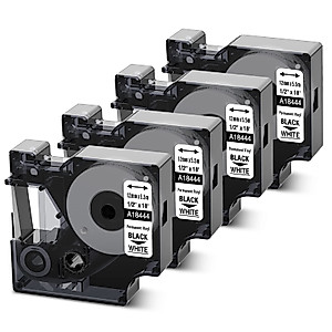 Rhino 4200 Label Tape Replacement for Dymo 18444 Vinyl 1/2 Inch Work with Rhinopro 4200 5000 5200 6000 3000 Label Maker Tape Industrial Permanent Refills, 1/2"X18', 4 Pack