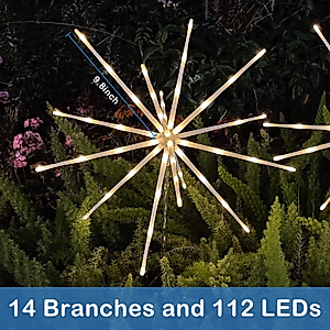 2 Packs Outdoor Solar Firework Lights Solar Powered Starburst Lights LED String Lights with Remote, 8 Lighting Modes Star Lights, Christmas Decorative Hanging Lights for Party Wedding Patio Garden