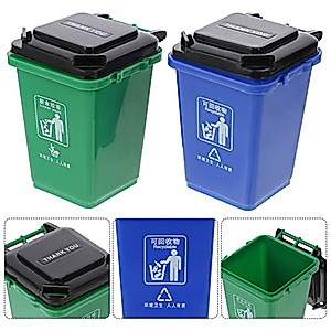 Cabilock 2 Pcs Mini Curbside Garbage Trash Bin Pen Holder Creative Recycle Can Set Pencil Cup Desktop Organizer for Home Office School Blue Green