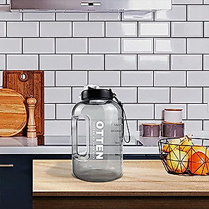 OTTEN Gallon Water Bottle with Time Marker - Reusable Tritan Gym Water Jug, BPA Free Leak Proof (Black, 128 Ounces)