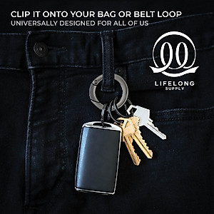 LIFELONGRING 300 Series (1) Carabiner Keychain Ring & (3) Matching Flat-Style Key Rings for Keychain Set, Universal Size Fashion Round Key Carabiner Clip, Circle Key Clip Holder (Graphite Black)