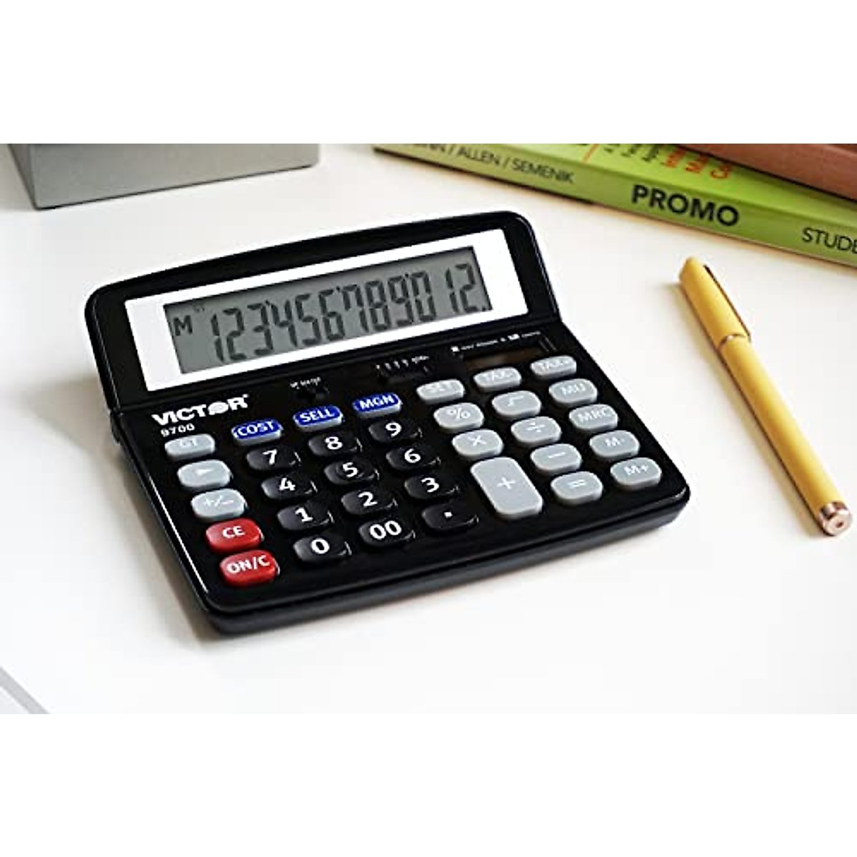 Victor 9700 12-Digit Standard Function Business Calculator, Battery and Solar Hybrid Powered Tilt LCD Display, Great for Home and Office Use, Black