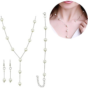 Faux Pearl Necklace Earring Bracelet Jewelry Set, Delicate and Classy Costume jewelry Favors