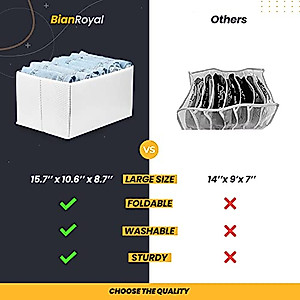 Bian Royal Wardrobe Clothes Organizer for Drawers With 7 Grids Pvc, Foldable Drawer Closet Organizers and Storage, Washable Folded Clothes, Clothing Storage Pants, Jeans (White-15.7inch) (A001)