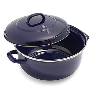 BK Indigo Dutch Heritage Round German Enamelled Casserole with Lid with PFAS-Free Ceramic Non-Stick Coating, 26 cm/5.2 Litre, Induction, Dishwasher Safe, Oven Safe, Cobalt Blue