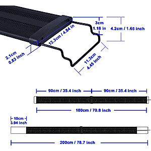 KZKR LED Aquarium Hood Lighting 72-78 inch Fish Tank Light Lamp for Freshwater Marine Saltwater Blue and White Decorations Light 6-7ft (34W) 180cm - 200cm