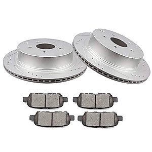 ALEGE Rear 2PCS Discs Brake Rotors 4PCS Ceramic Brake Pads Kits Replacement for 2003-2007 2009-2018 for Murano 4door Sport Utility 3.5L,Fit for 120.42078