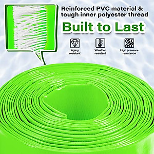 Jin&Bao 2 Inch Heavy Duty Pool Backwash Hose 25 FT with Clamp, Weather and Burst Resistant Swimming Pool Drain Hose, Pool Essentials Flexible Lay-Flat Discharge Hose for Water Disposal (Green-25ft)