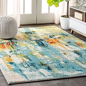JONATHAN Y CTP100A-8 Contemporary POP Modern Abstract Waterfall Blue/Cream 8 ft. x 10 ft. Area-Rug, Bohemian, Easy-Cleaning, for Bedroom, Kitchen, Living Room, Non Shedding