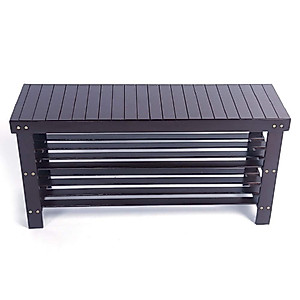 SoSo-BanTian1989 Espresso Finish Bamboo 3-Tier Shoe Bench, Bathroom Living Room Entryway Furniture