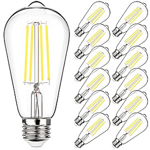 MAXvolador Vintage LED Edison Bulb 60W Equivalent 800 lumens, 6W ST58 LED Filament Light Bulb, Daylight White 5000K Antique Style Lighting, E26 Medium Screw Base, CRI 85+, Non-Dimmable, Pack of 12