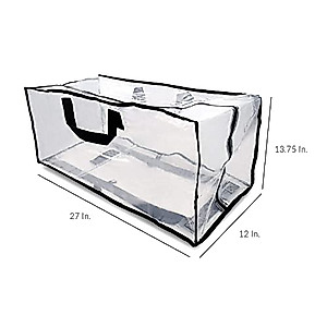 Clear Storage Bags - 3 Pack Zippered Moving Bags, See Thru Transparent Heavy Duty Totes with Handles, Large & Waterproof for Clothes, Blankets, Linens, Packing, Organizing, Under Bed - 27x12x13.75