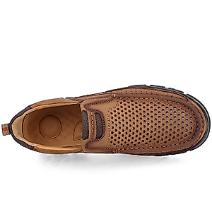 COSIDRAM Men Casual Shoes Loafer Sneakers Slip on Moccasins Comfort Walking Shoes Luxury for Male Summer Breathable Brown 8.5