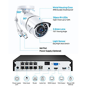 ZOSI 8CH 5MP PoE Home Security Camera System,H.265+ 8 Channel 5MP NVR with 1TB Hard Drive,4pcs Wired 5MP Outdoor Indoor PoE IP Cameras,120ft Night Vision,Motion Alert,Remote Access for 24/7 Recording