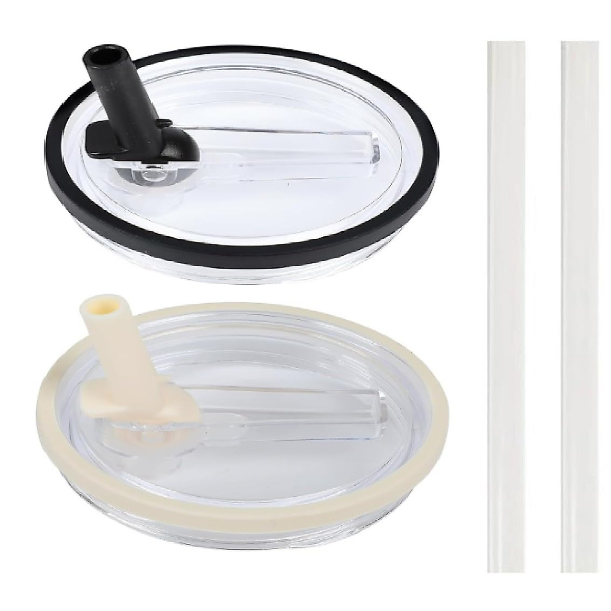 2 PCS 40 oz Replaceble Tumbler Flip Straw Lid for Stanley Cup With straw，Reusable Tumbler Cover, Spill Proof Splash Resistant Tumbler Lids (Black and White)