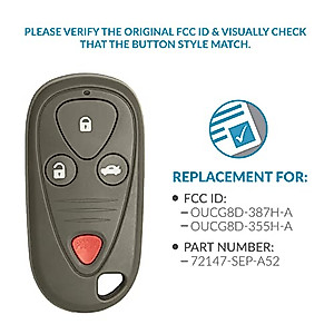 Keyless2Go Replacement for 4 Button Remote Key Fob Acura OUCG8D-387H-A 72147-SEP-A52