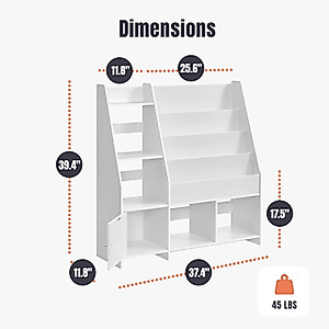 Sturdis Modern Rounded Edge Wooden Kids Bookshelf with Storage Cabinet, Book Organizer Storage Shelves for Bedrooms, Playrooms, and Nurseries, White