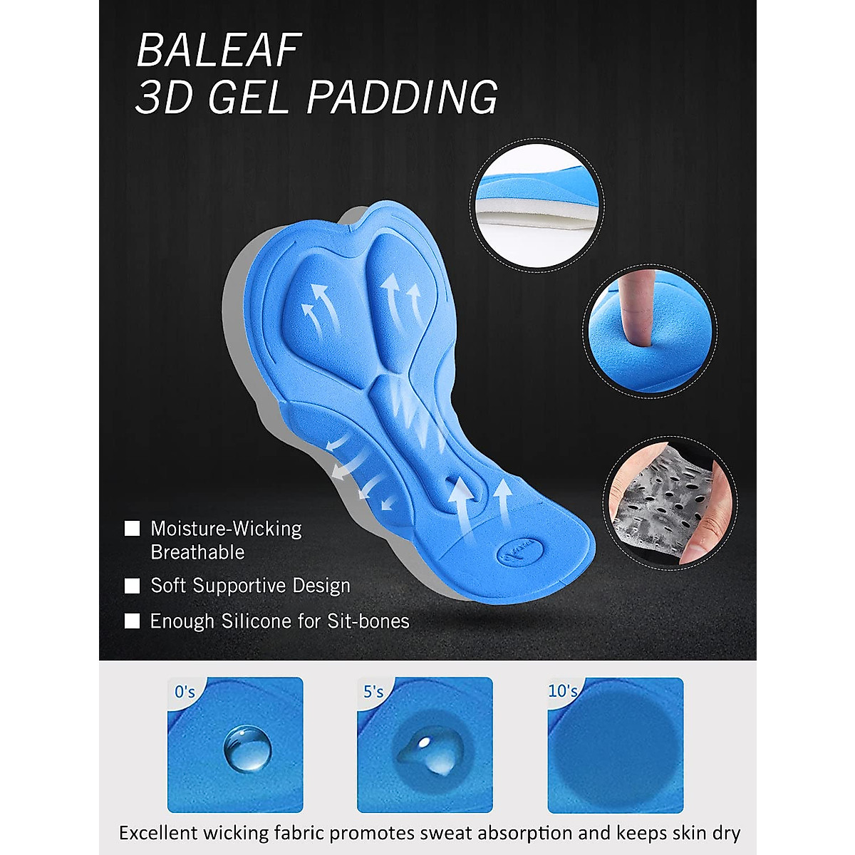 BALEAF Men's Mountain Bike Shorts Loose-fit Bicycle Shorts, Cycling 3D Padded Gel MTB Biking Lightweight SPF 50+ Black Size XL