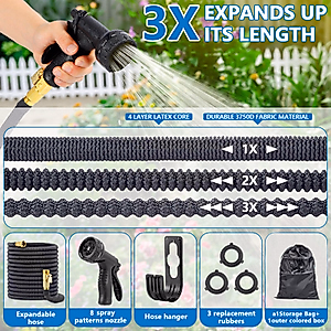 Expandable Garden Hose 100ft, No-Kink Expanding Flexible Water Hose, 3/4" Solid Fittings - Extra Strength Fabric