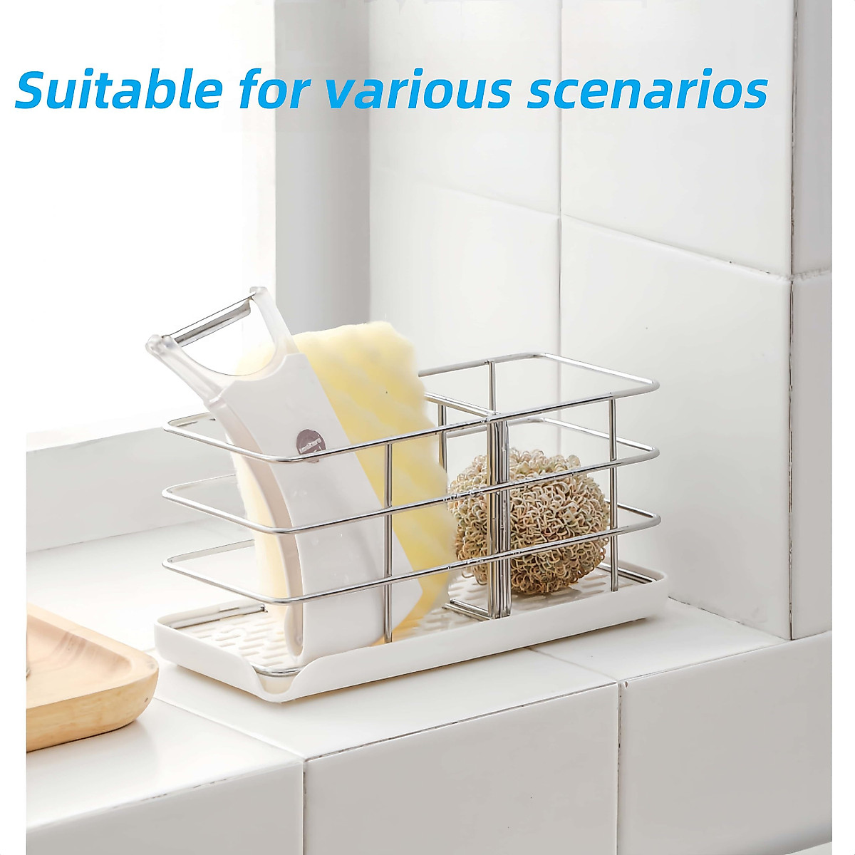 XG Glitter Sponge Holder for Sink - Sink Caddy - Stainless Steel Kitchen Sink Sponge Holder with Extra Strong Adhesive - Rust Proof Dish Brush Holder & Dish Sponge Holder - Kitchen Sink Organizer