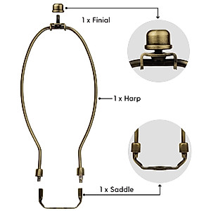 I Like That Lamp Complete Lamp Harp Set (1 Pack) - Antique Brass 10" Harp (Suitable for a 11" to 12" Lampshade) - Includes Harp, Saddle Holder Base & Finial - Harp Converter For Table and Floor Lamps