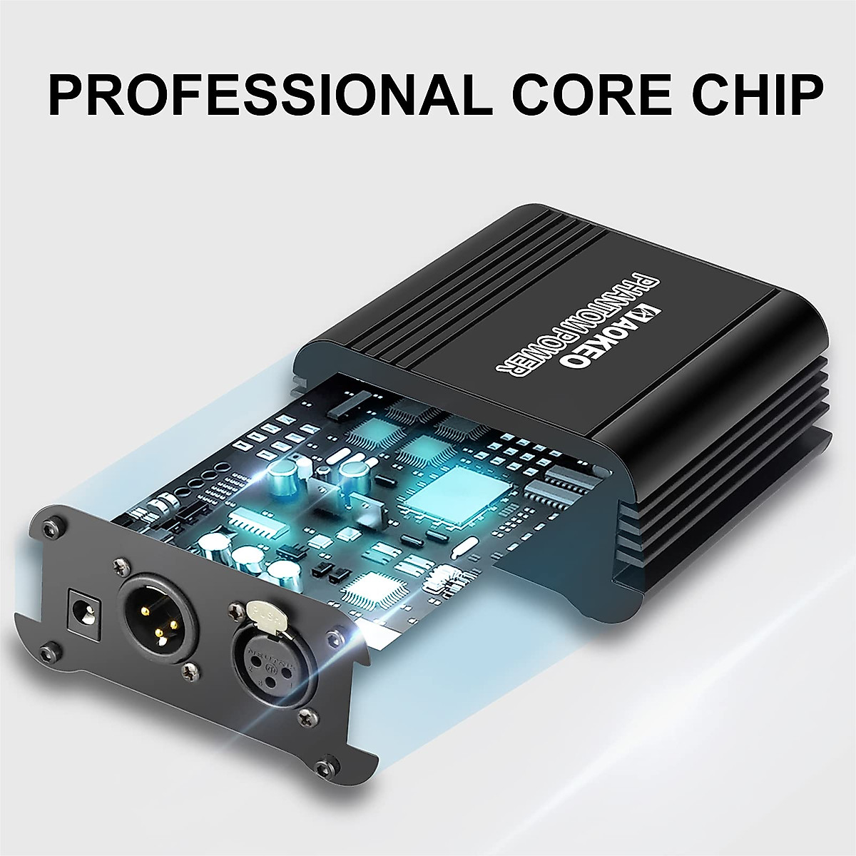 Aokeo 1-Channel 48V Phantom Power Supply with Adapter, Bonus+XLR 3 Pin Microphone Cable for Any Condenser Microphone Music Recording Equipment