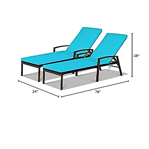 Almacén Blue 2PCS Soft Thick Cushion 5 Adjustable Backrest Position Outdoor Pool Side Chaise Lounge Chair Sunbed Lounger Recliner Durable Steel Frame Garden Patio Deck Balcony Poolside Beach Use
