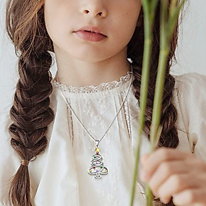 beautlace Christmas Trees Shape Necklaces Silver Plated Santa Claus Snowman Pendant Necklace with Colorful Cubic Zirconia Christmas Jewelry Gifts for Women KP0225F