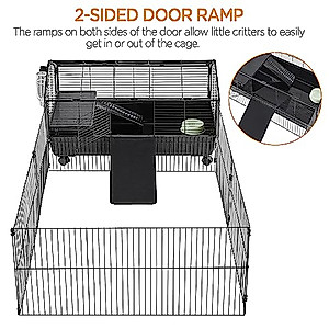 Yaheetech 39'' Rabbit Cage Rolling Small Animal Cage with Playpen/Ramps/Water Bottle/Hay Feeder/Bowl for Guinea Pigs, Chinchillas, Hedgehogs, Tortoises, Pet Cage for Rabbit Indoor, Black