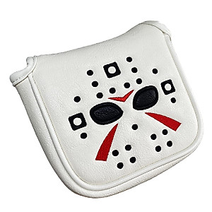 Golf Putter Cover White Mallet Putter Headcover Magnetic Hockey Golf Club Cover Headcover for All Brand 5.51" Width, 5.11" Width