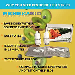 Pesticide Test Strips by RenekaBio, Food Pesticide Testers, Fruit Pesticide Test Kit, Pesticide Testing Equipment, Home Use Science Fair Projects Vegetables Fruits Marijuana 20 Test