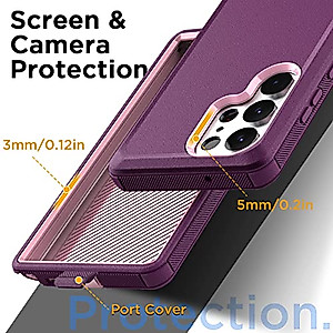 AICase Samsung Galaxy S23 Ultra Heavy Duty Shockproof Case - 3-Layer Military Protection, Night Purple/Baby Pink, 6.8" Screen Protector Included