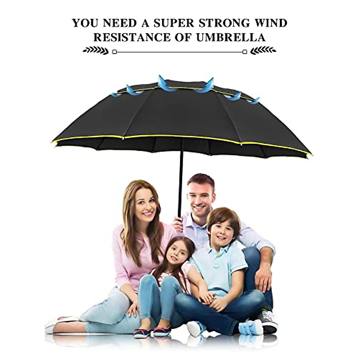 Kalolary 62 Inch Extra Oversize Large Compact Golf Umbrella，Double Canopy Vented Windproof Waterproof Stick Umbrellas for women & men