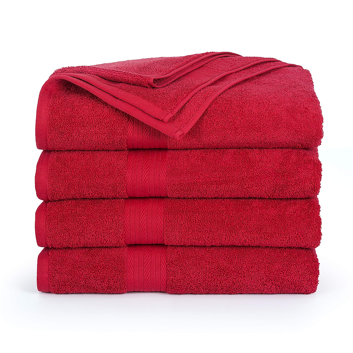 Ample Decor Hand Towel 18 X 28 Inch Pack of 4 600 GSM 100% Cotton, Soft Absorbent Thick Durable Premium Quality, for Hotel, Bathroom, Spa, Daily Use, Gym - Red