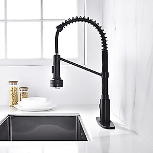 Kemino Matte Black LED Kitchen Faucet with Pull Down Sprayer, Lead-Free Solid Brass Spring Kitchen Sink Faucet with LED Light Commercial with Deck Plate (Matte Black)
