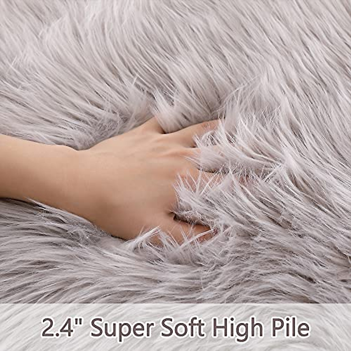 CAROMIO Shaggy Soft Faux Sheepskin Fur Area Rugs Floor Mat Luxury Beside Carpet Decorative Plush Shag Furry Carpet for Bedroom Living Room Floor, Grey, 4 x 6 Feet, Rectangle